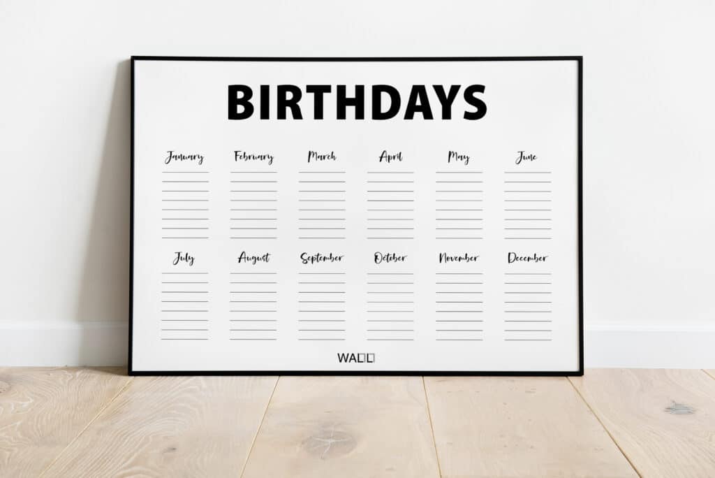 Poster - Birthdays Calendar | Wallll | Snelle Levering Aan Huis